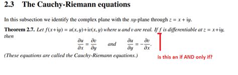 Cauchy Riemann Equations Is It And If And Only If R Askmath