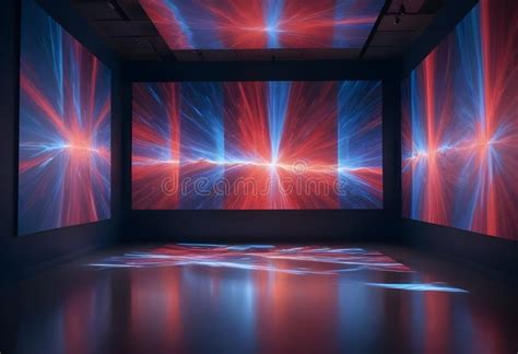 A Dark Room With A Large Central Screen Displaying A Mesmerizing Light