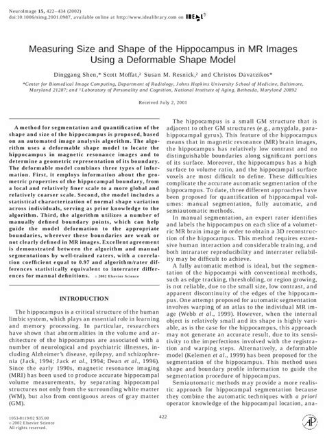 Pdf Measuring Size And Shape Of The Hippocampus In Mr · Measuring