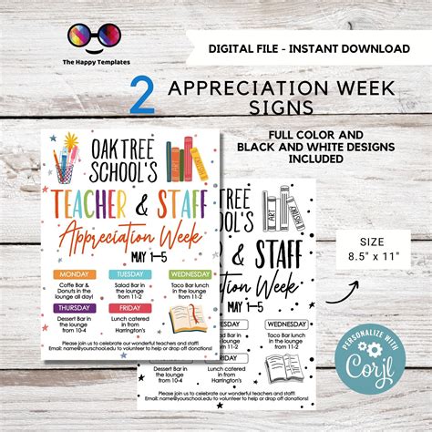 Editable Teacher Appreciation Week Itinerary Poster Teacher Staff Appreciation Week Event Flyer