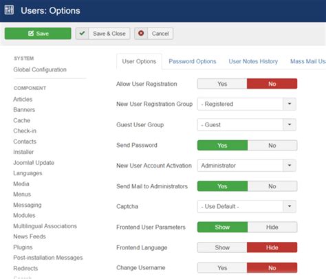 J3 X Disabling User Registration Joomla Documentation