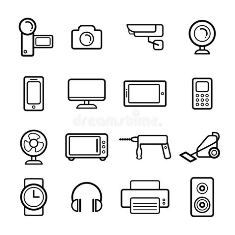 Big Vector Set Of Electrical Engineering Household Appliances And Electronics Icons In Line