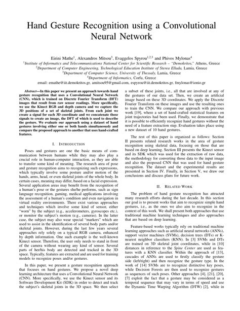 PDF Arm Gesture Recognition Using A Convolutional Neural Network
