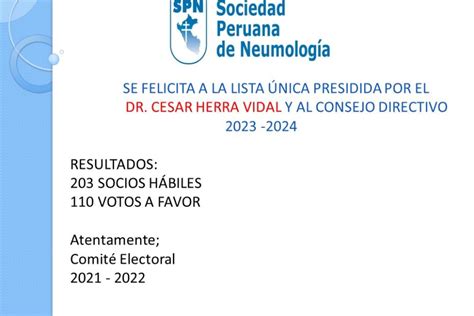 Resultados de Elecciones SPN 2022 Sociedad Peruana de Neumología