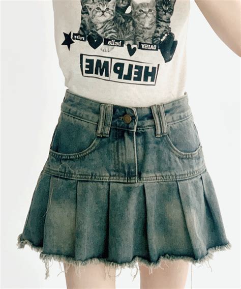속바지안감 미니츄 데미지 워싱 주름 데님 미니스커트 봄 여름 가을 간절기 빈티지 Y2k 스트릿패션 플리츠 플레어 A라인 청치마 기본템 러블리 데일리룩 캐주얼 심플