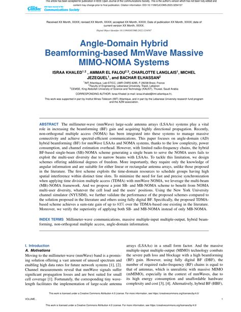 PDF Angle Domain Hybrid Beamforming Based MmWave Massive MIMO NOMA