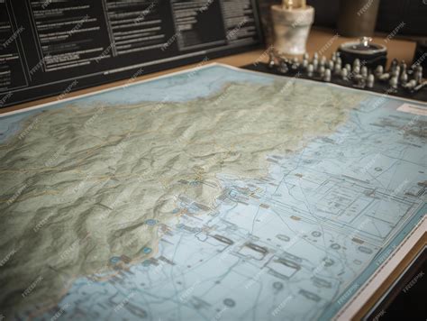 Premium Ai Image Tactical Terrain Topography Map On Military Desk