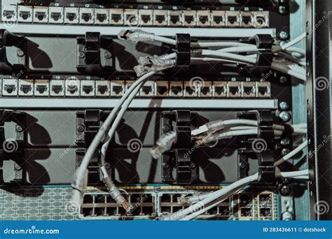 Close Up Of Technician Setting Up Network In Server Room Stock Image Image Of Administrator