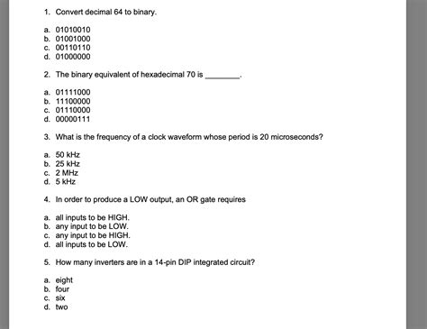 Get Answer Convert Decimal 64 To Binary A 01010010 B 01001000 C