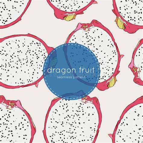 Hand Drawn Abstract Vector Seamless Pattern Of Tropical Exotic Fruit Pitayadragon Fruit