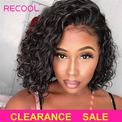 Recool Short Bob Wig Water Wave Lace Front Human Hair Wigs 13×4