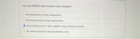 Solved How Do DBMSs Help Maintain Data Integrity By Allowing Chegg Com