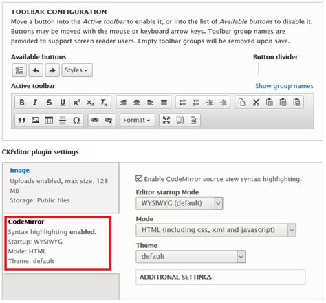 Settings CKEditor CodeMirror Drupal Wiki Guide On Drupal Org
