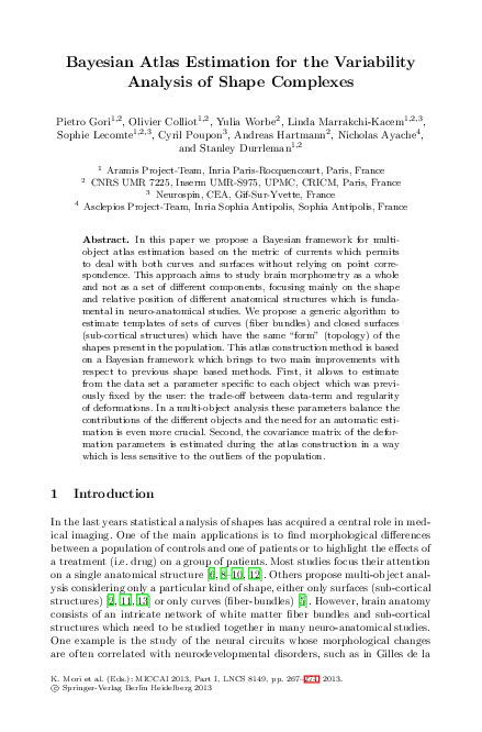 Pdf Bayesian Atlas Estimation For The Variability Analysis Of Shape Complexes