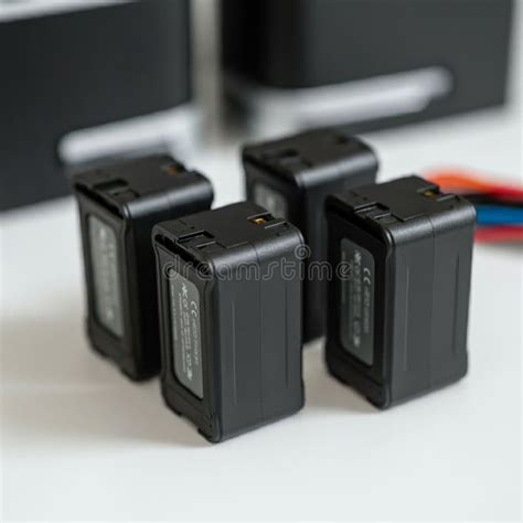 Four Black Rechargeable Camera Batteries Are Arranged On A White