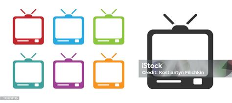 흰색 배경에 고립 된 검은 복고풍 Tv 아이콘입니다 텔레비전 표지판 다채로운 아이콘을 설정합니다 벡터 일러스트레이션 0명에 대한