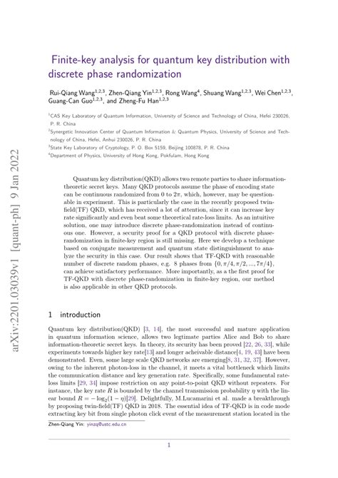 Pdf Finite Key Analysis For Quantum Key Distribution With Discrete