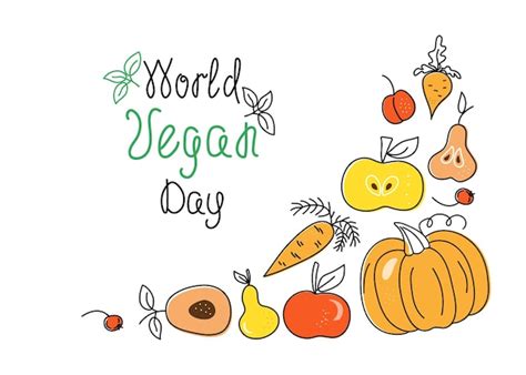 Premium Vector World Vegan Day Food Set Of Vegetables Fruits And Hand