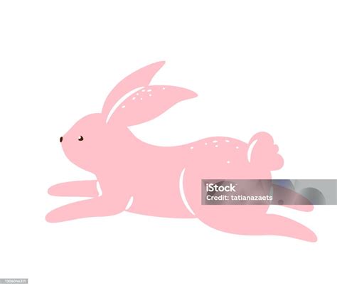 토끼 벡터 일러스트레이션 흰색 배경에 고립 된 분홍색 질감 토끼 플랫 만화 스칸디나비아 스타일의 귀여운 프린트 디자인 캐릭터
