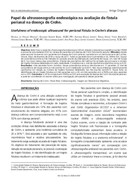 Pdf Papel Da Ultrassonografia Endoscópica Na Avaliação Da Fístula