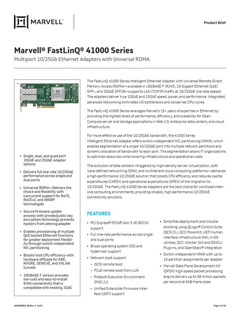 Marvell Ethernet Adapters Fastlinq 41000 Series Product Brief 2 Pdf Network Interface