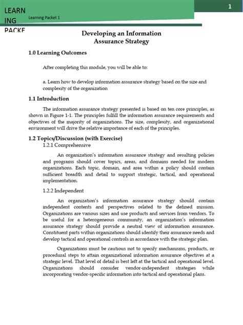 Packet 1 Lecture Developing An Information Assurance Strategy Pdf