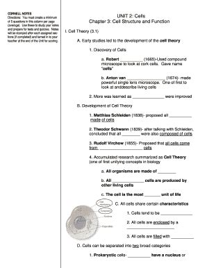 Fillable Online CORNELL NOTES UNIT Cells Chapter Cell Structure And Fax Email Print PdfFiller
