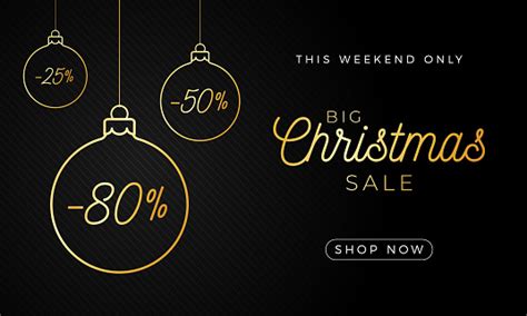 럭셔리 크리스마스 판매 수평 배너 윤곽선 골드 볼 크리스마스 카드는 검은 현대 배경에 스레드에 걸려 벡터 그림입니다 텍스트 배치 12월에 대한 스톡 벡터 아트 및 기타