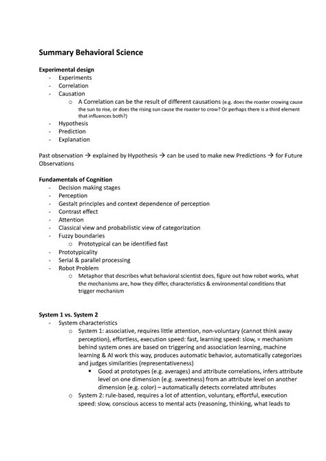Summary Behavioral Science Summary Behavioral Science Experimental