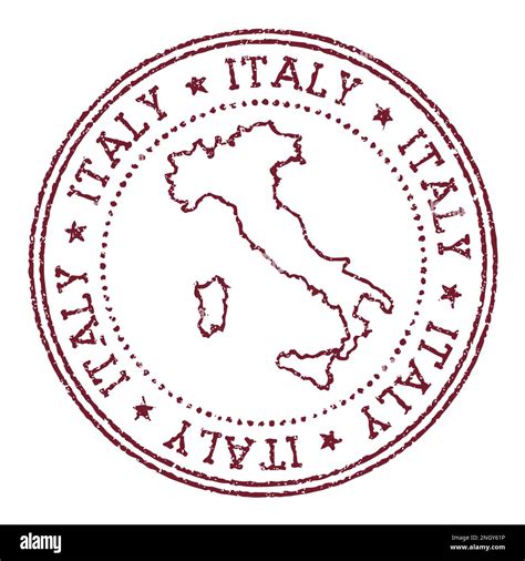 Italy Round Rubber Stamp With Country Map Vintage Red Passport Stamp