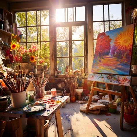 Premium AI Image | Unveiling Artistry Vibrant Artist's Studio