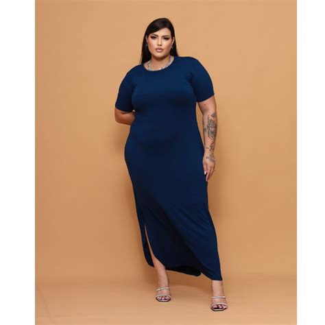 Vestido Longo Curve Curvy Plus Size Moda Evangélica Com Fenda Estampado