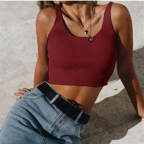 Dropship Spring Solid Color Low Cut U Neck Sleeveless Sling Exposed