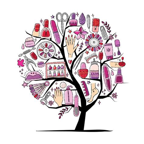 Manicure And Pedicure Collection Concept Art Tree For Your Design