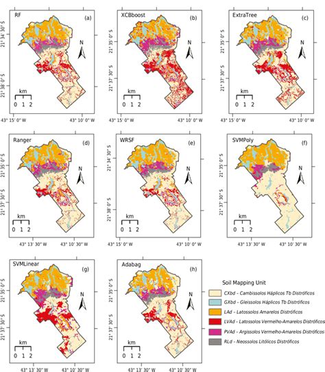 maps generated by the classifiers rf a xgboost b extratree c