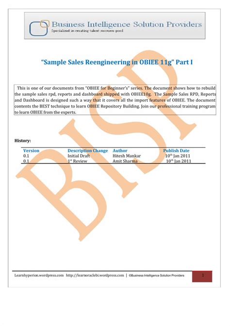 pdf sample sales re engineering in obiee 11g part i and part ii