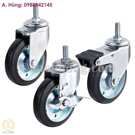 Bánh xe Cao su cốt thép Globe 100 cọc vít Bánh Xe đẩy hàng Hà Nội