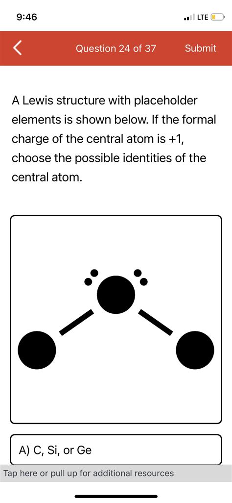 Solved A Lewis Structure With Placeholder Elements Is Shown Chegg