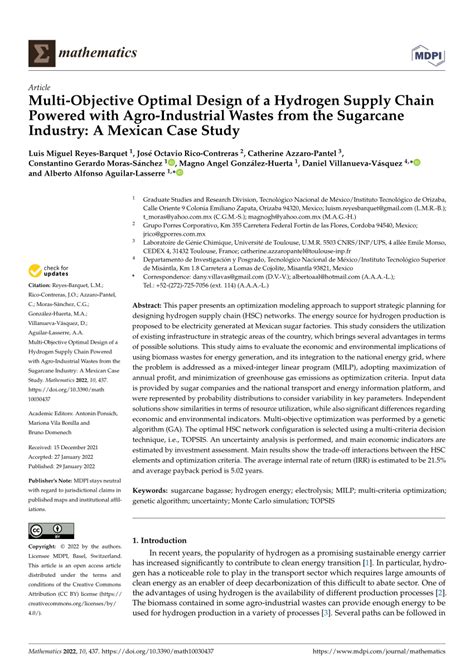 Pdf Multi Objective Optimal Design Of A Hydrogen Supply Chain Powered