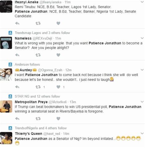 Nigerians React To News Of Patience Jonathan Likely Contestng For