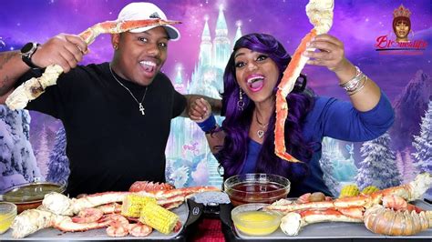 Seafood Boil Challenge Huge King Crab Legs Lobster Tails Tiger Shrimp