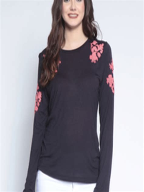 Buy Rare Women Navy Blue Solid Pure Cotton Top Tops For Women 2525405