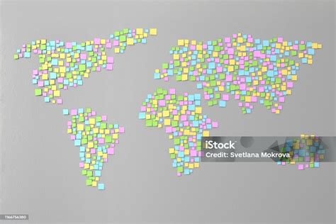 대륙 3d 일러스트의 실루엣의 형태로 벽에 붙여 많은 스티커 개발에 대한 스톡 사진 및 기타 이미지 개발 국가 지리적 지역 지도 Istock