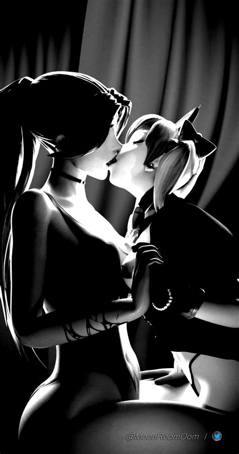 Rule 34 2girls 3d 3d Artwork Black And White Black Cat Dva Blonde Hair Catsuit Choker Dva