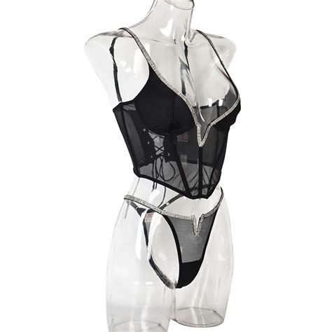 2023 Shiny Rhinestone Edge Deep V Sexy Lingerie Underwire Push Up Bra