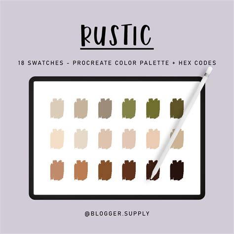 RUSTIC PROCREATE Color Palette Hex Color Codes Brown Tan Green For IPad Digital