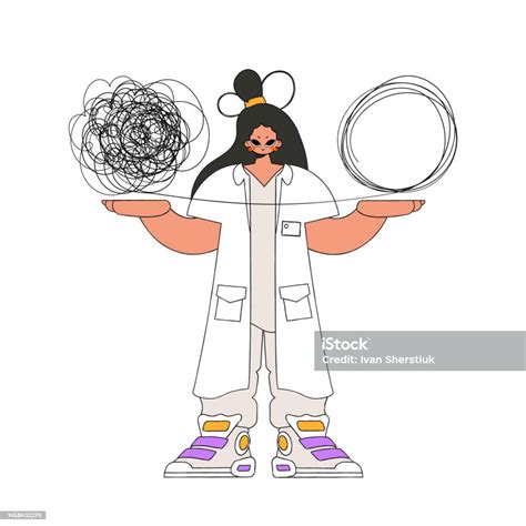 심리학자 의사는 얽힌 생각을 풀어냅니다 정신적 인 문제가있는 사람을 도와주세요 감정에 대한 스톡 벡터 아트 및 기타 이미지