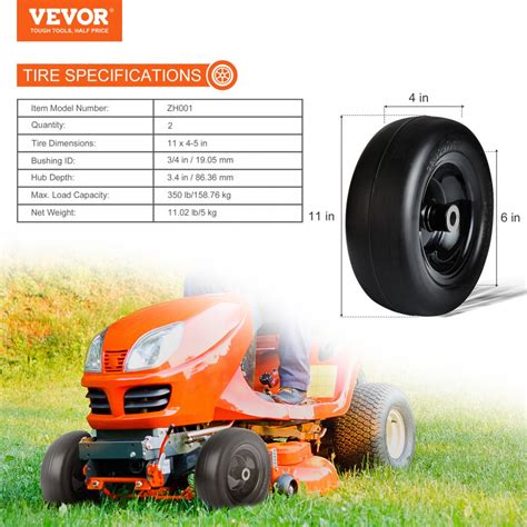 Vevor Lawn Mower Tires With Rim 11x4 7 Tubeless Tractor Tires 2 Pack