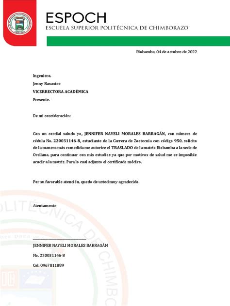 Modelo Oficio Traslado Pdf