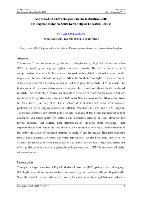Pdf A Systematic Review Of English Medium Instruction Emi And Implications For The South